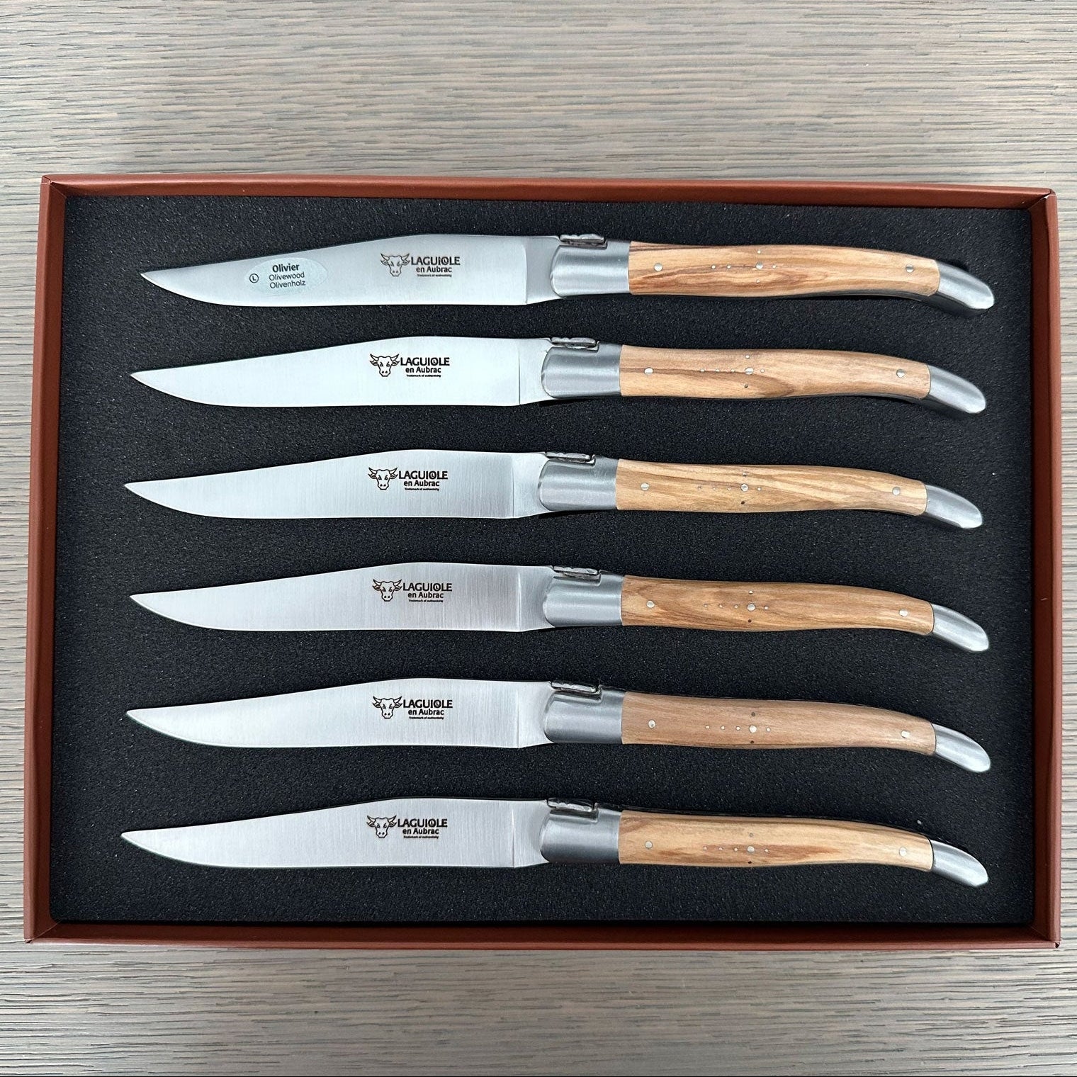 Laguiole en Aubrac Luxury Steak/Table Knives 6-Piece Set With Olive Wo ...